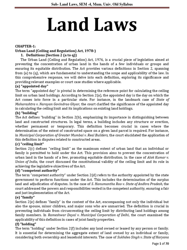 Urban Land Ceiling Act Definitions | PDF | Environmental Protection | Deed