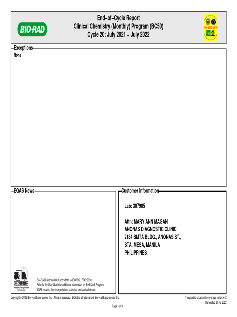 End of Cycle Report in EQAP-CC (NRL Lung Center) | Download Free PDF ...