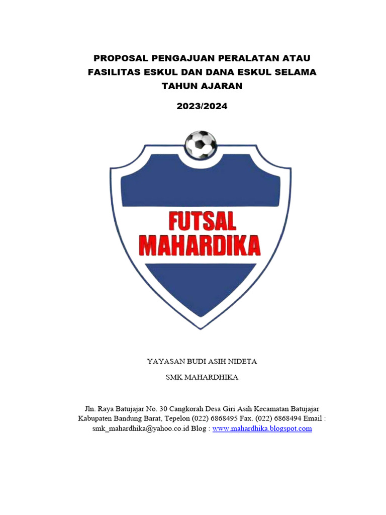 Proposal Pengajuan Peralatan Atau Fasilitas Eskul Dan Dana Eskul Selama Tahun Ajaran | PDF ...