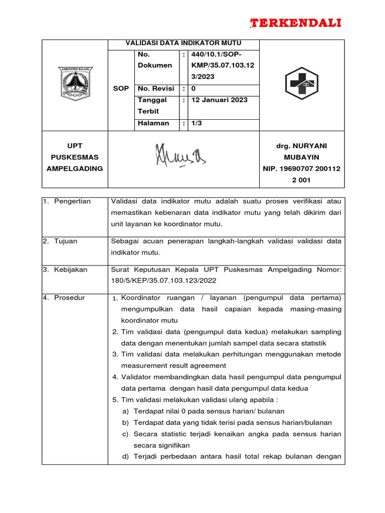 5.1.3. (A) SOP Validasi Indikator Mutu 2023 | PDF
