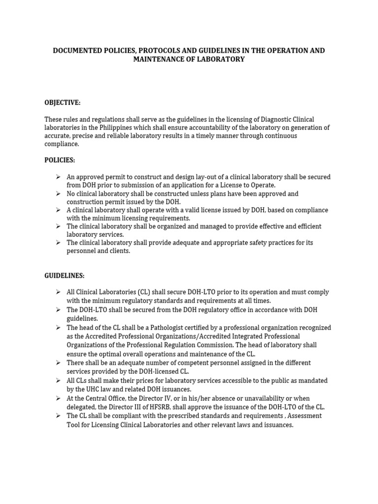 Documented Policies, Protocols and Guidelines in The Operation and ...