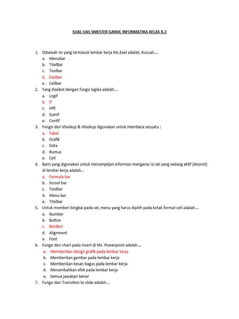 Soal Uas Smester Ganjil Informatika Kelas x.2 2023 | PDF