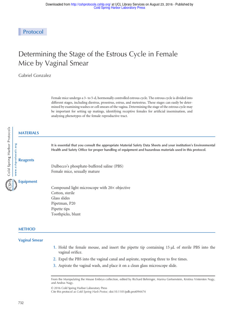 (2016) Determining The Stage of The Estrous Cycle in Female Mice by ...