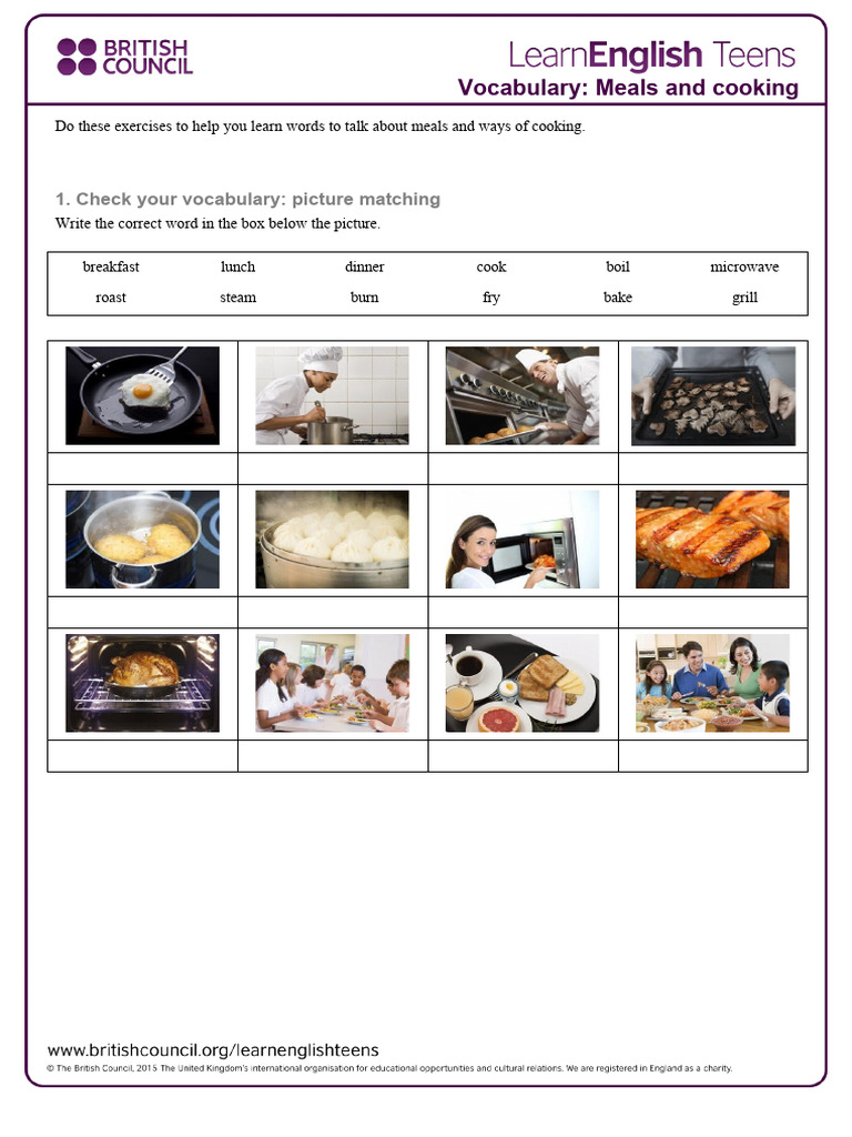 Meals and Cooking - Exercises | PDF | Meal | Grilling