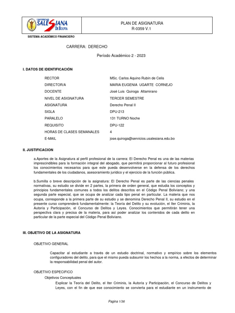 Plan de Asignatura Penal II | PDF | Derecho penal | Justicia