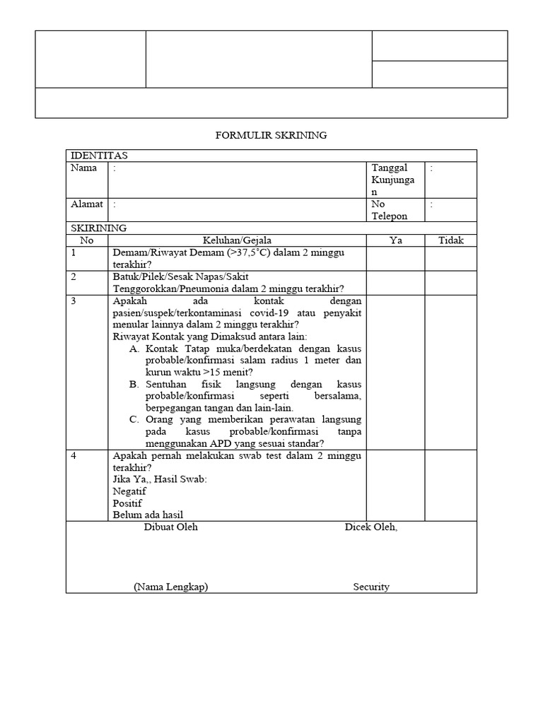 FORMULIR SKRINING KESEHATAN | PDF