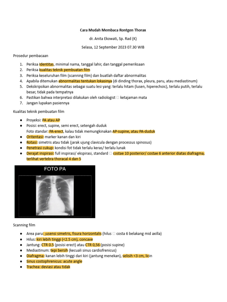 Panduan Membaca Rontgen Thorax | PDF