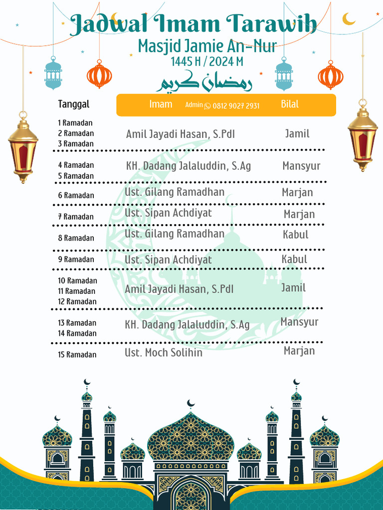 JADWAL IMAM TARAWIH 1445H | PDF