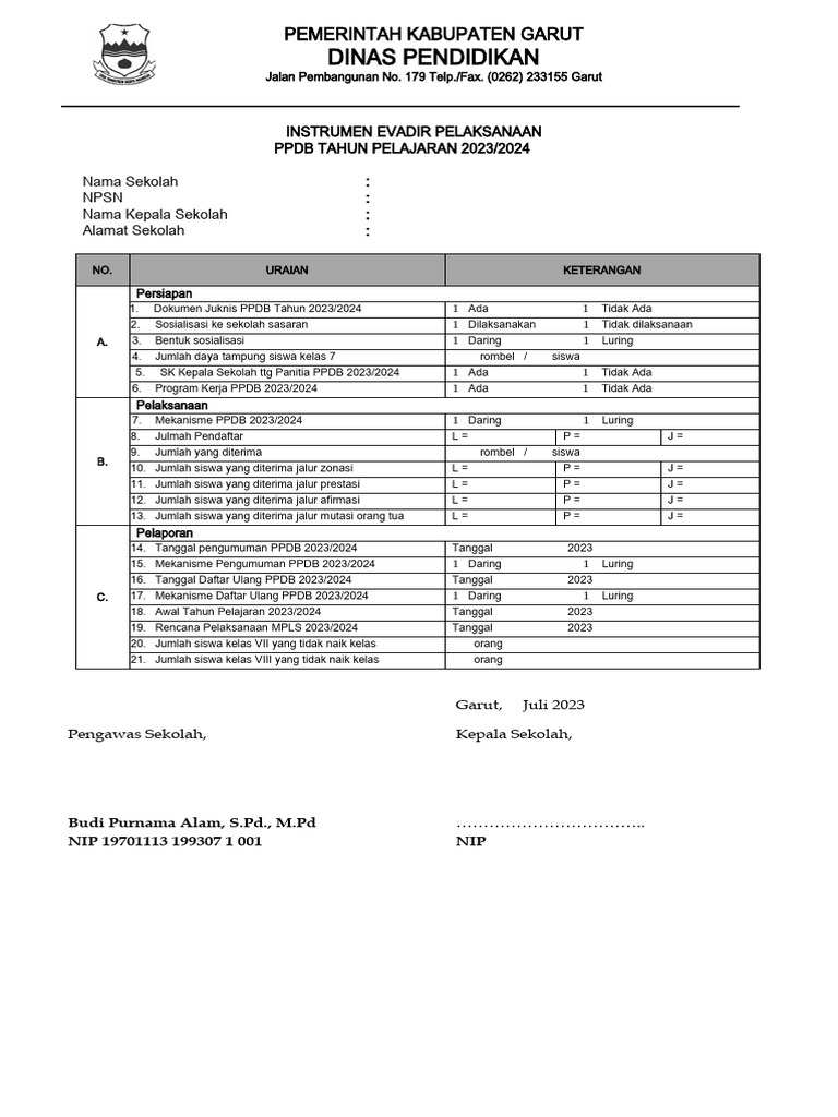 Instrumen Evadir Pelaksanaan PPDB | PDF