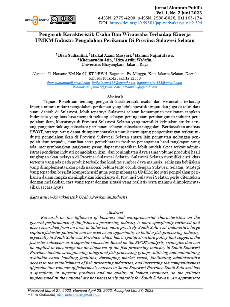 JAP - VOLUME 1, NO. 2, JUNI 2023 Halaman 163-174 | PDF