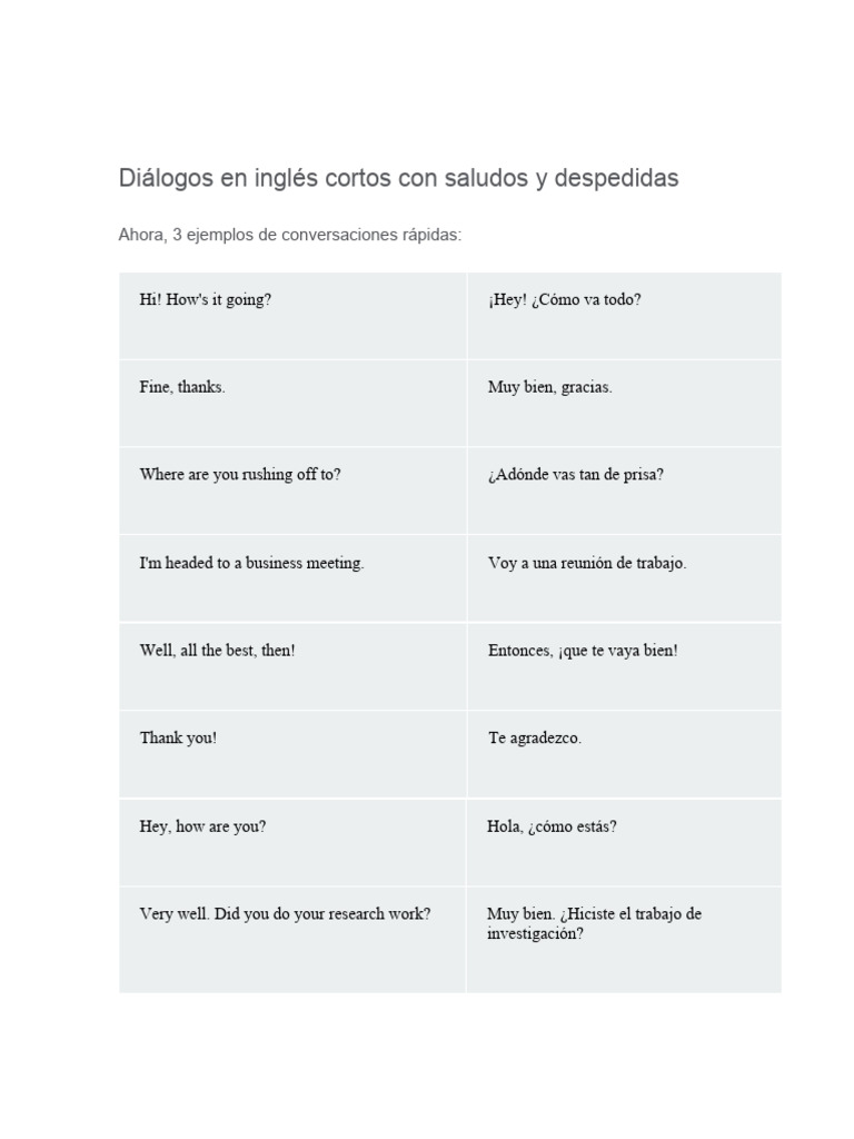 Diálogos Cortos en Inglés con Dibujos | PDF
