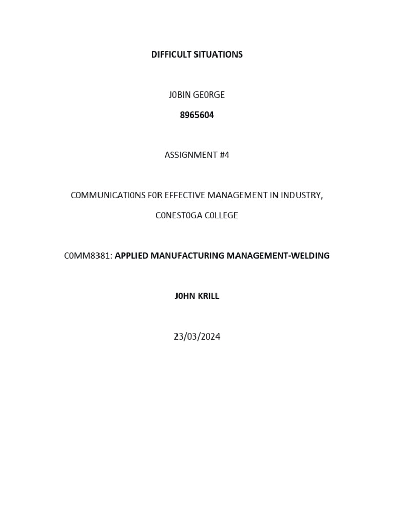 Assignment #4 - Difficult Situations | PDF