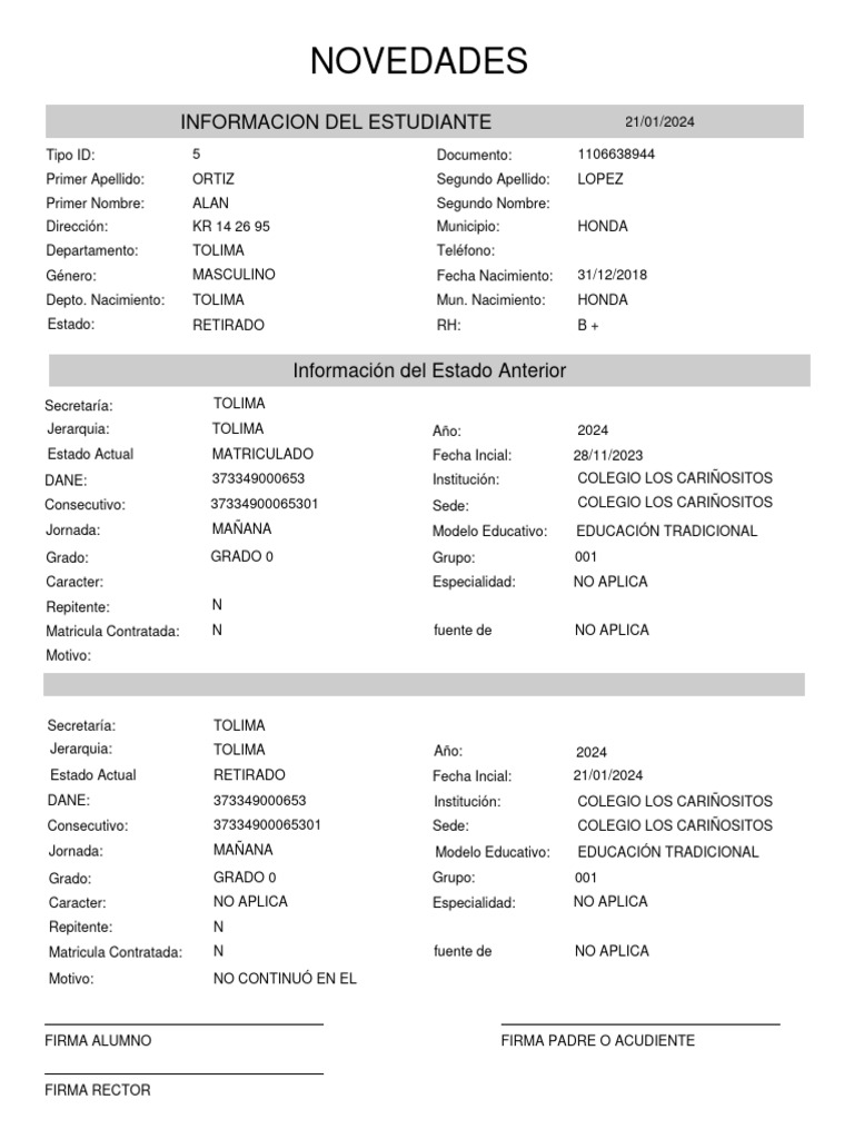 Reporte de Retiro Simat Alan Ortiz | PDF