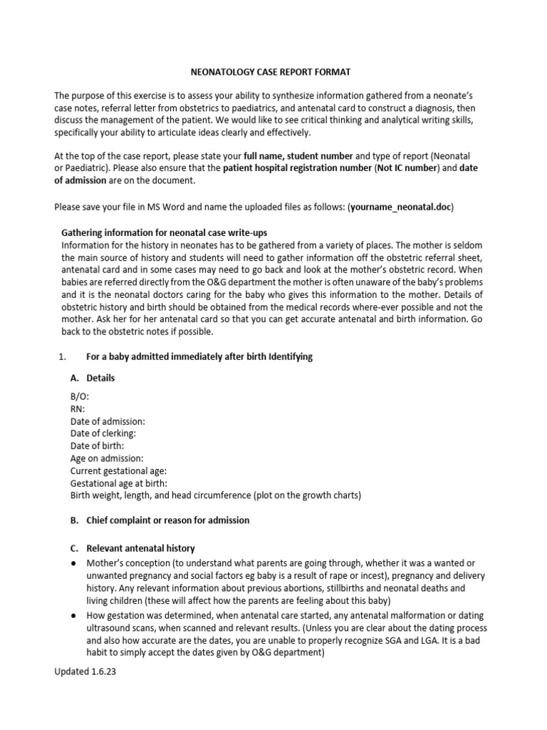 Neonatal and EBM Case Report Guide 2023 | PDF | Prenatal Development ...