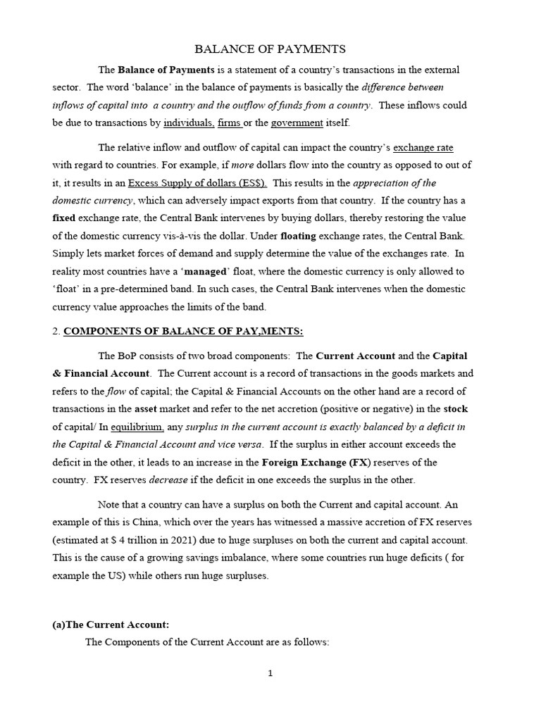 Notes - Balance of Payments | PDF | Balance Of Payments | Exchange Rate