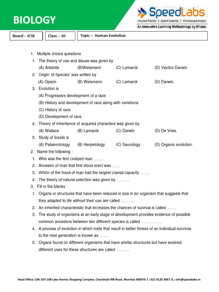 Human Evolution: ICSE Class 10 Biology | PDF | Evolution | Natural ...