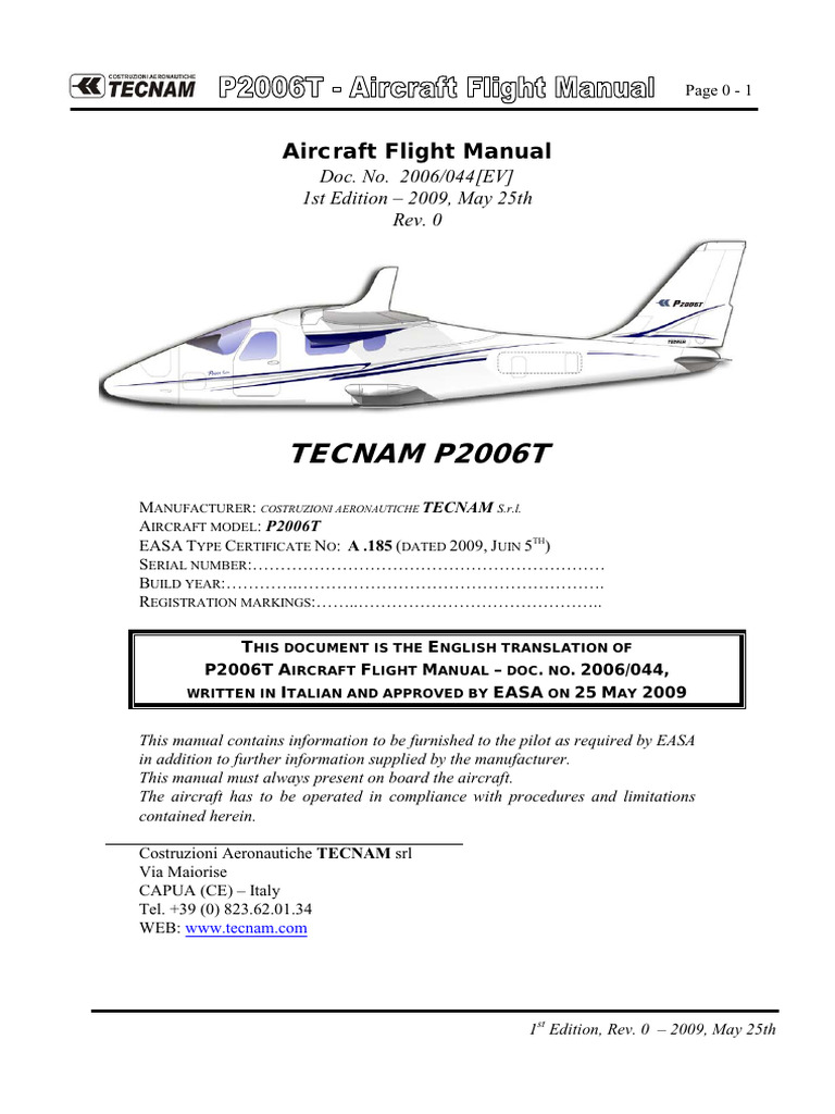 Tecnam P2006T Manual | PDF | Atmospheric Pressure | Takeoff