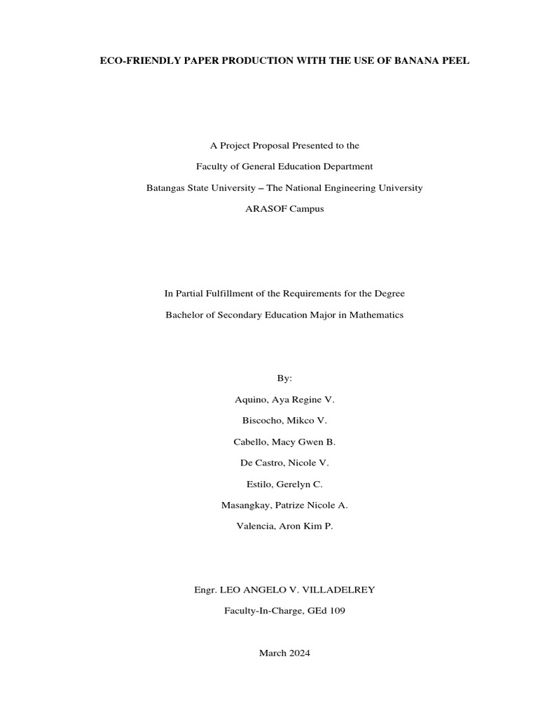 Banana Peel Paper Production Proposal | PDF | Deforestation ...