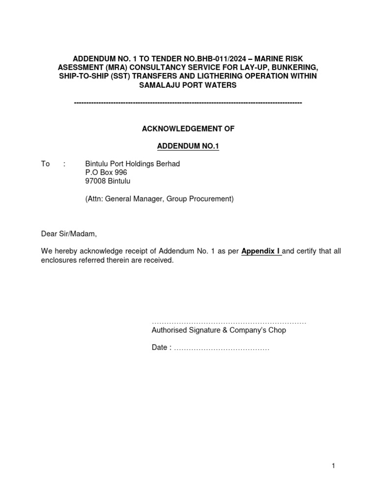 Addendum No.1 | PDF | Indemnity | Risk