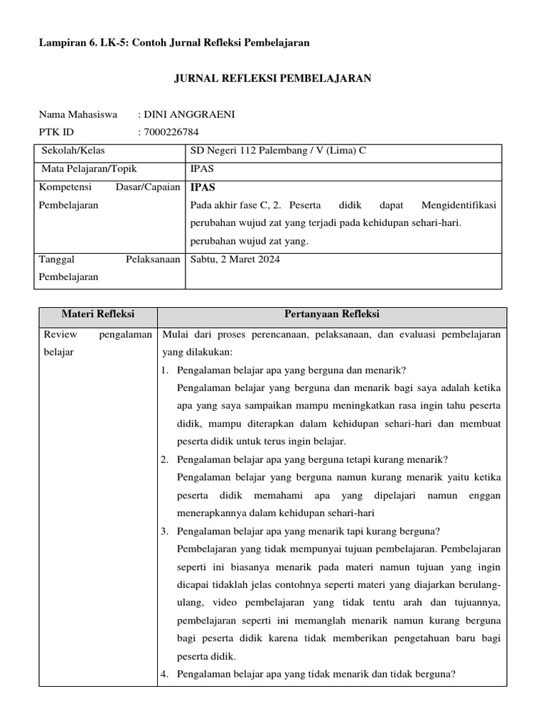 10 Dini Anggraeni - B4-6 Unggah LK 4 - Lembar Observasi Pembelajaran - Siklus 1 | PDF ...