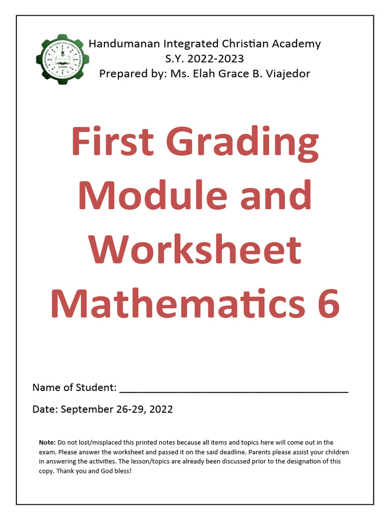 Math 6 Module and Worksheet 2 | PDF | Subtraction | Mathematical Notation