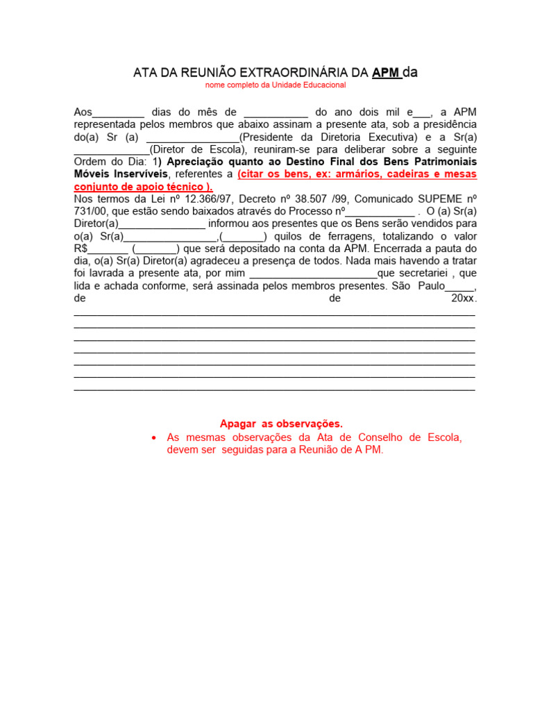 Modelo - Ata - Baixa - APM Com Venda | PDF