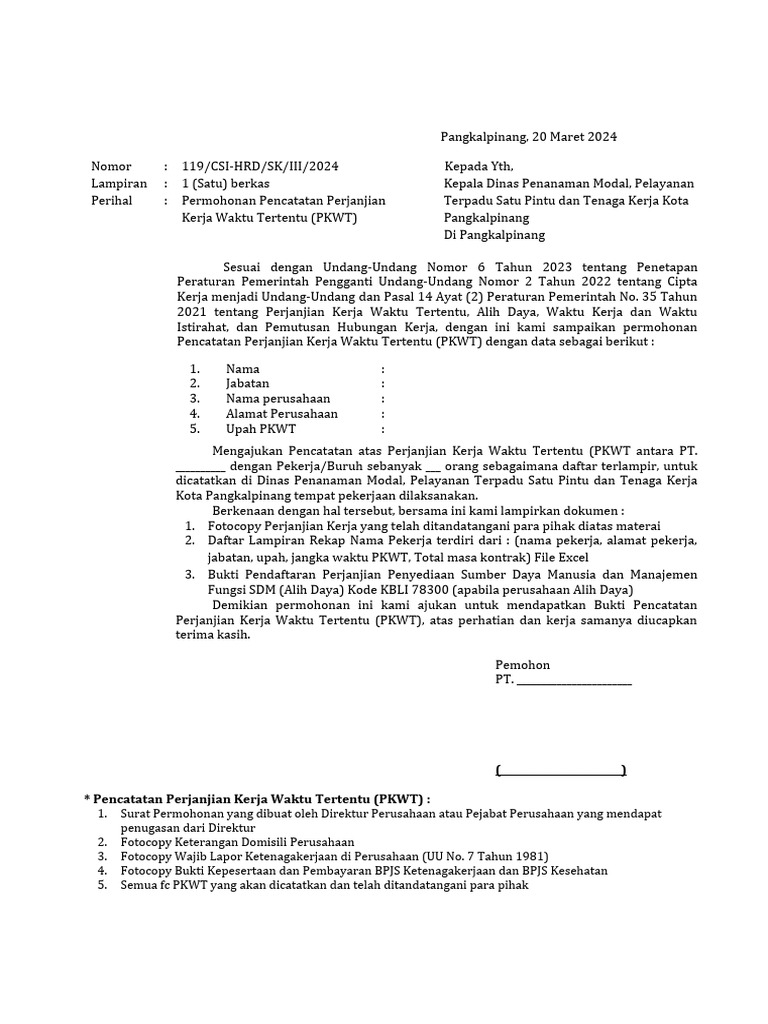 Pencatatan PKWT | PDF