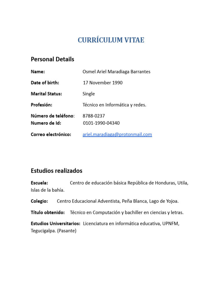 CV Ariel Maradiaga Actualizado | PDF