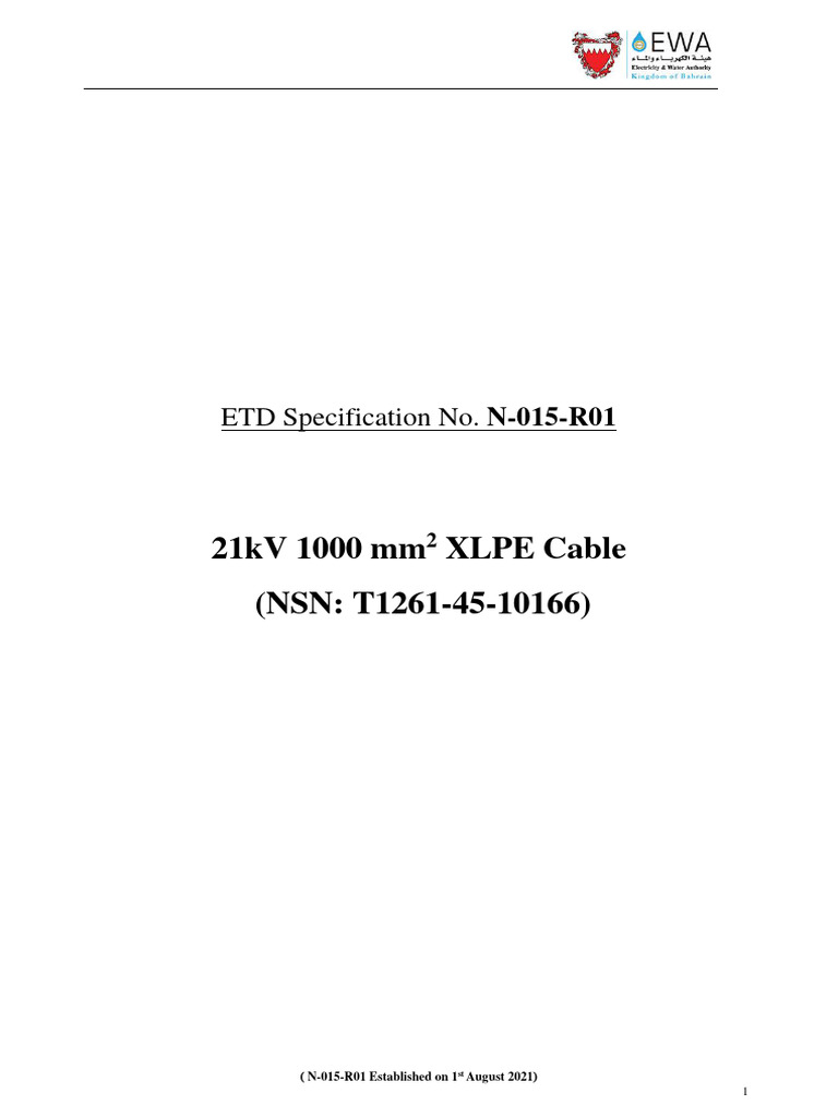 21kV 1000 MM XLPE Cable (NSN: T1261-45-10166) : ETD Specification No. N ...