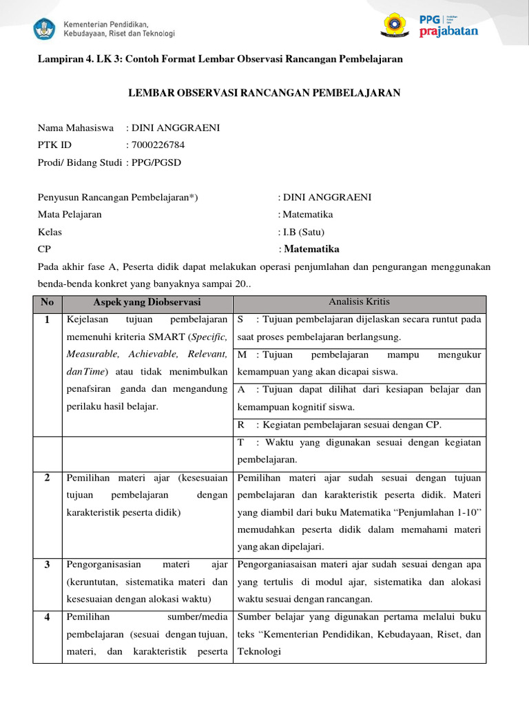 10 Dini Anggraeni - B4-9 Lembar Observasi Rancangan Dan Perangkat Pembelajaran - Siklus 2 | PDF