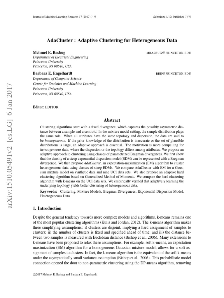 2017-AdaCluster Adaptive Clustering For Heterogeneous Data | PDF | Cluster Analysis | Normal ...