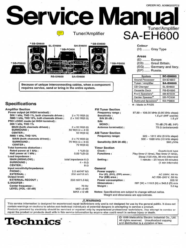 Technics Sa-eh600 Sm 1 | PDF