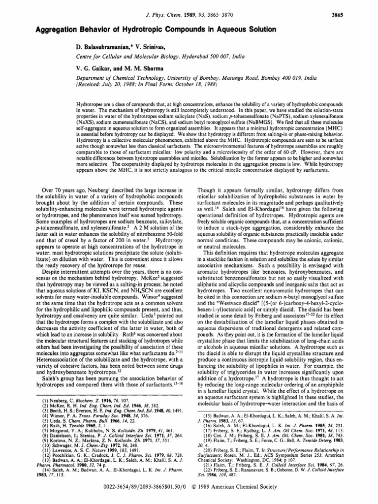 Bala Subramanian 1989 | PDF | Solubility | Applied And Interdisciplinary Physics