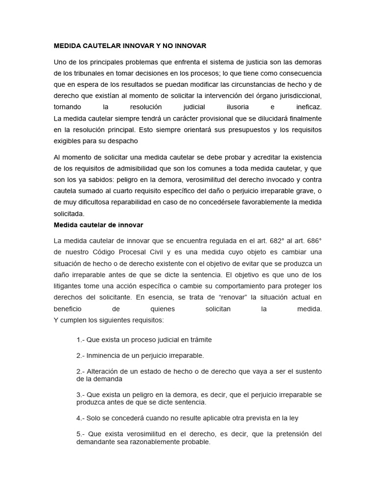 Medida Cautelar Innovativa y No Innovativa | PDF | Mandato | Ley Pública