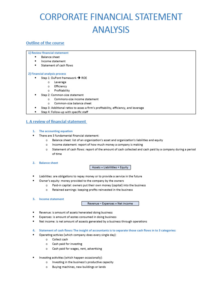 Note Taking - Corporate Finacial Statement Analysis | PDF | Equity (Finance) | Leverage (Finance)