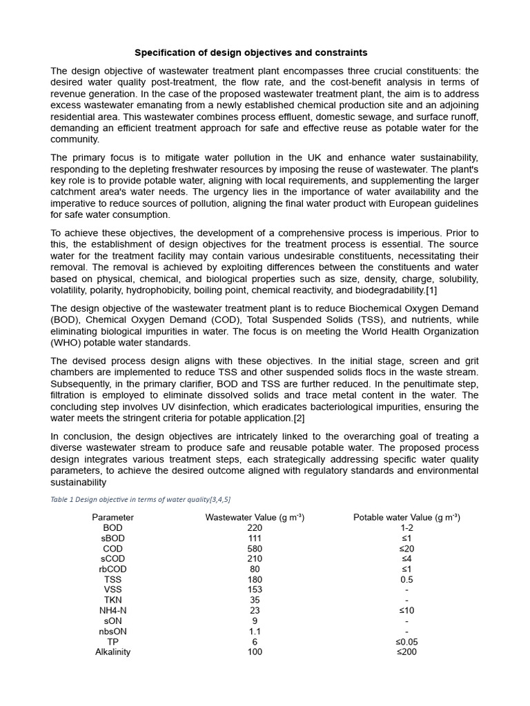 Specification of Design Objectives and Constraints For Waste Water ...