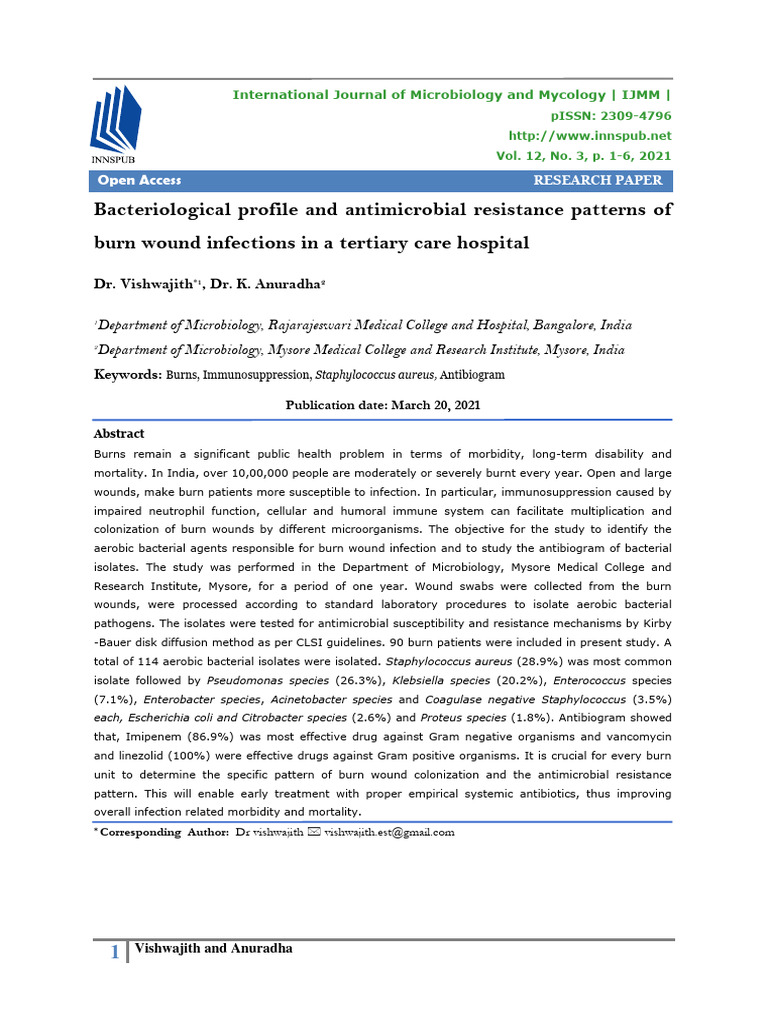 Bacteriological Profile and Antimicrobial Resistance Patterns of Burn ...