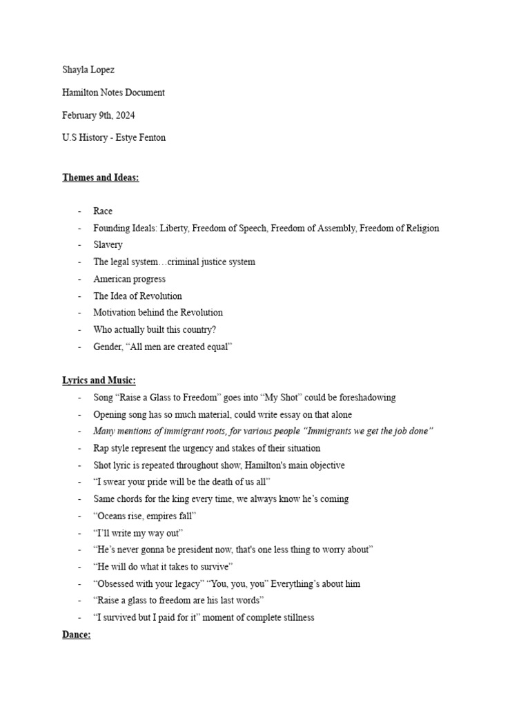 Hamilton Notes | PDF | Hamilton (Musical)