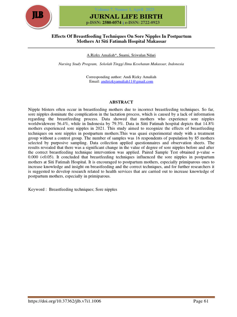 1006-Article Text-1706-1-10-20230516 | PDF | Breastfeeding | Nipple