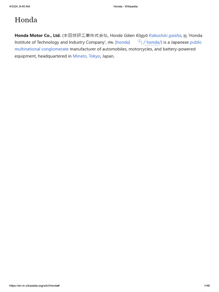 Honda - Wikipedia | PDF | Honda | Sports Car Racing