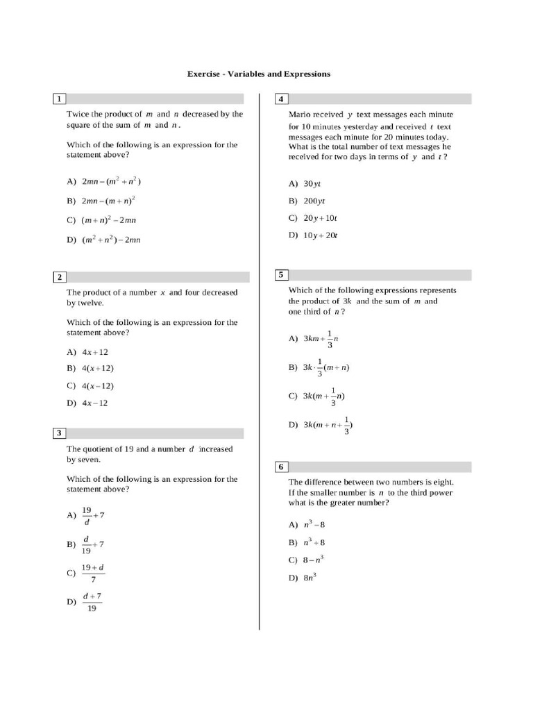MR - Mo7sen H.W Math Exponent and Phrases | PDF