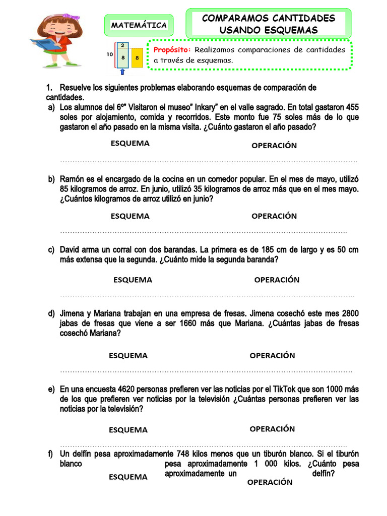Ficha de COMPARAMOS CANTIDADES USANDO ESQUEMAS- ELY ELY | PDF