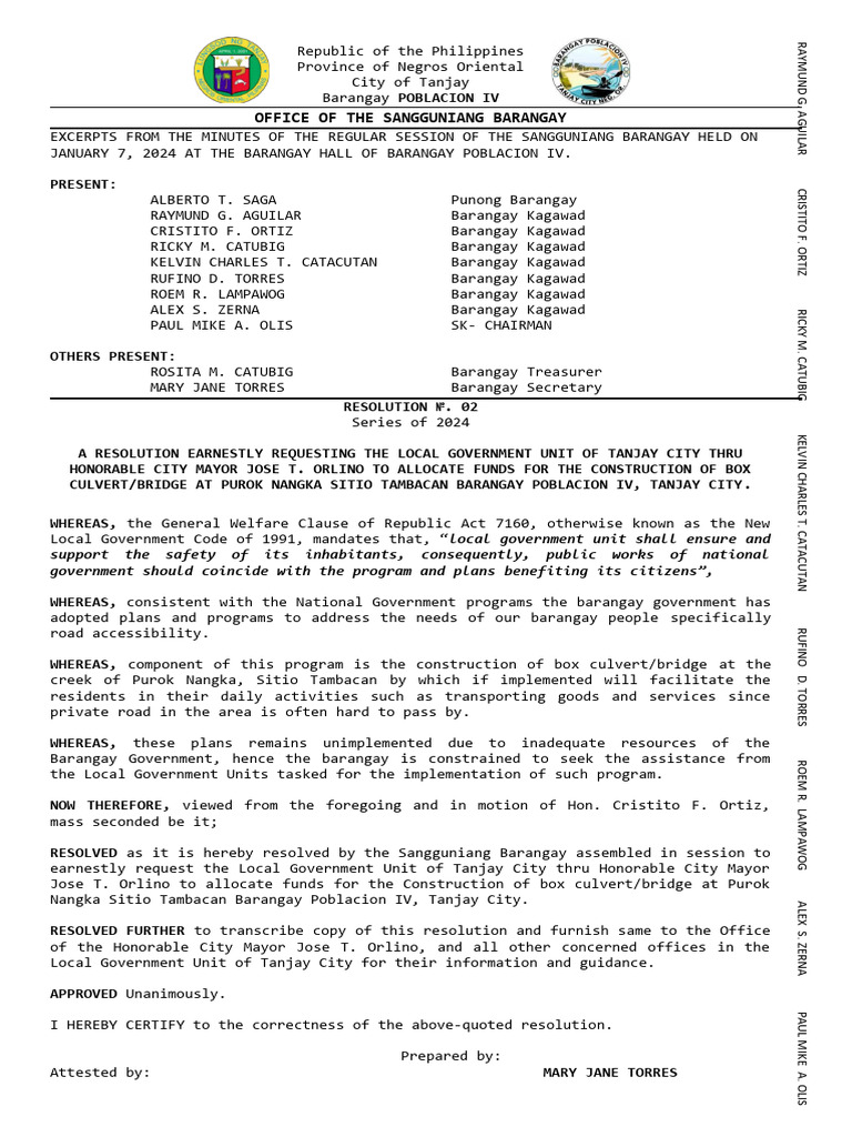 Resolution for Box Culvert Funding | PDF | Government