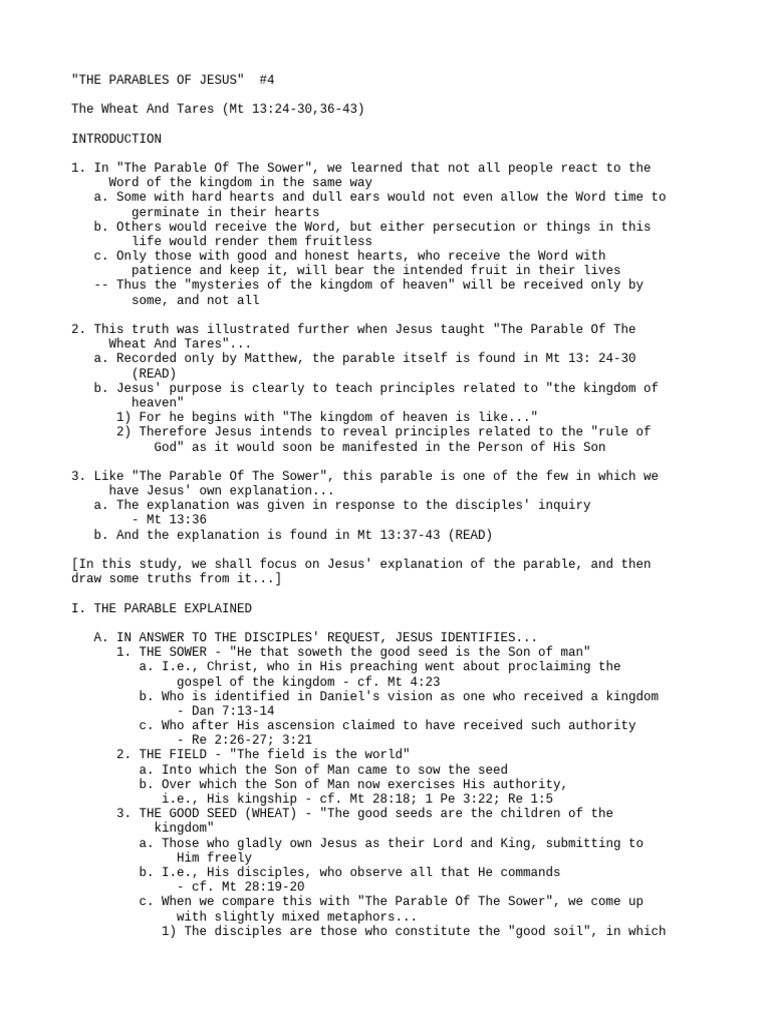PAR-004-The Wheat and Tares | PDF | Jesus | Parables Of Jesus