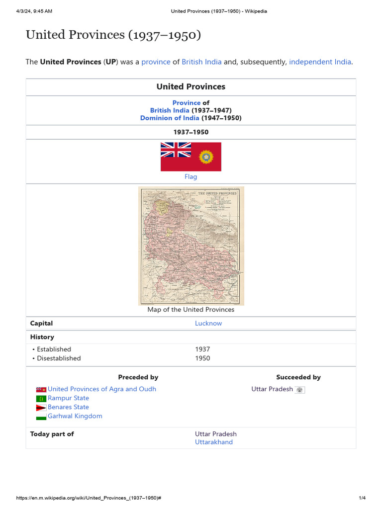 United Provinces (1937-1950) - Wikipedia | PDF | Government Of India ...