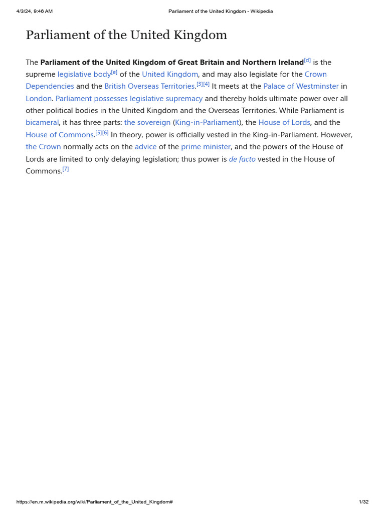 Overview of UK Parliament Structure | PDF | Parliament Of The United ...