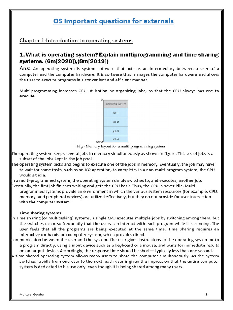 OS Important Questions For Externals | PDF | Operating System | Process (Computing)