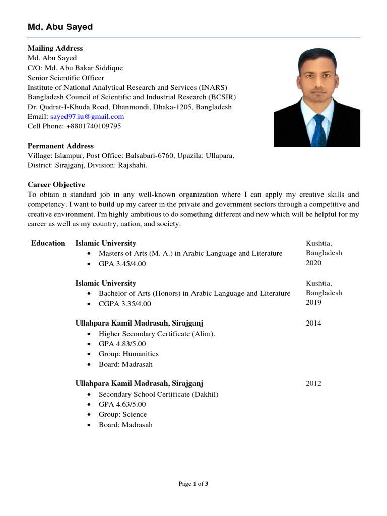 CV of Md. Abu Sayed | PDF | Bangladesh | Information And Communications Technology