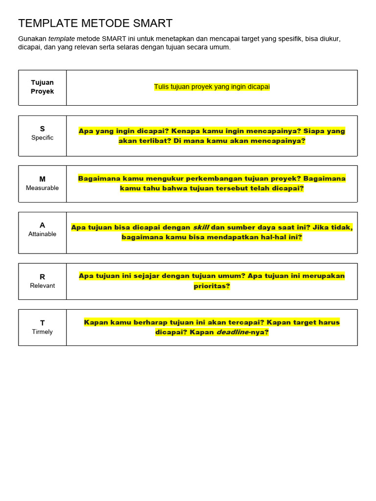 Template Metode SMART | PDF