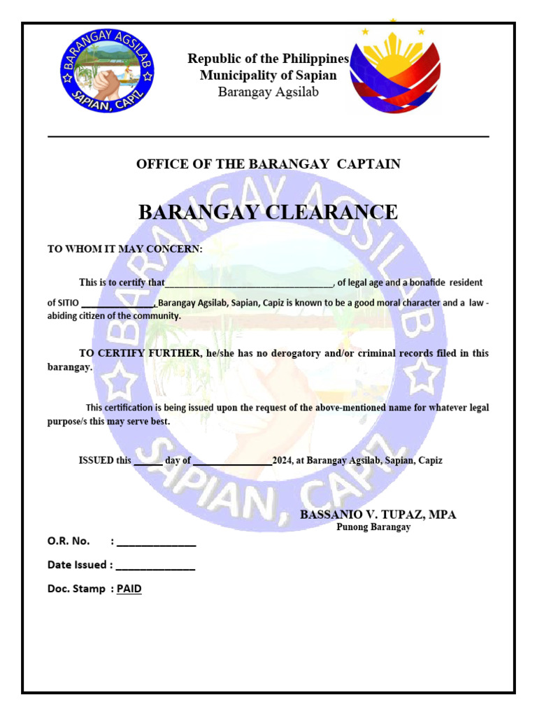 Barangay Clearance Certification Template | PDF | Social Science